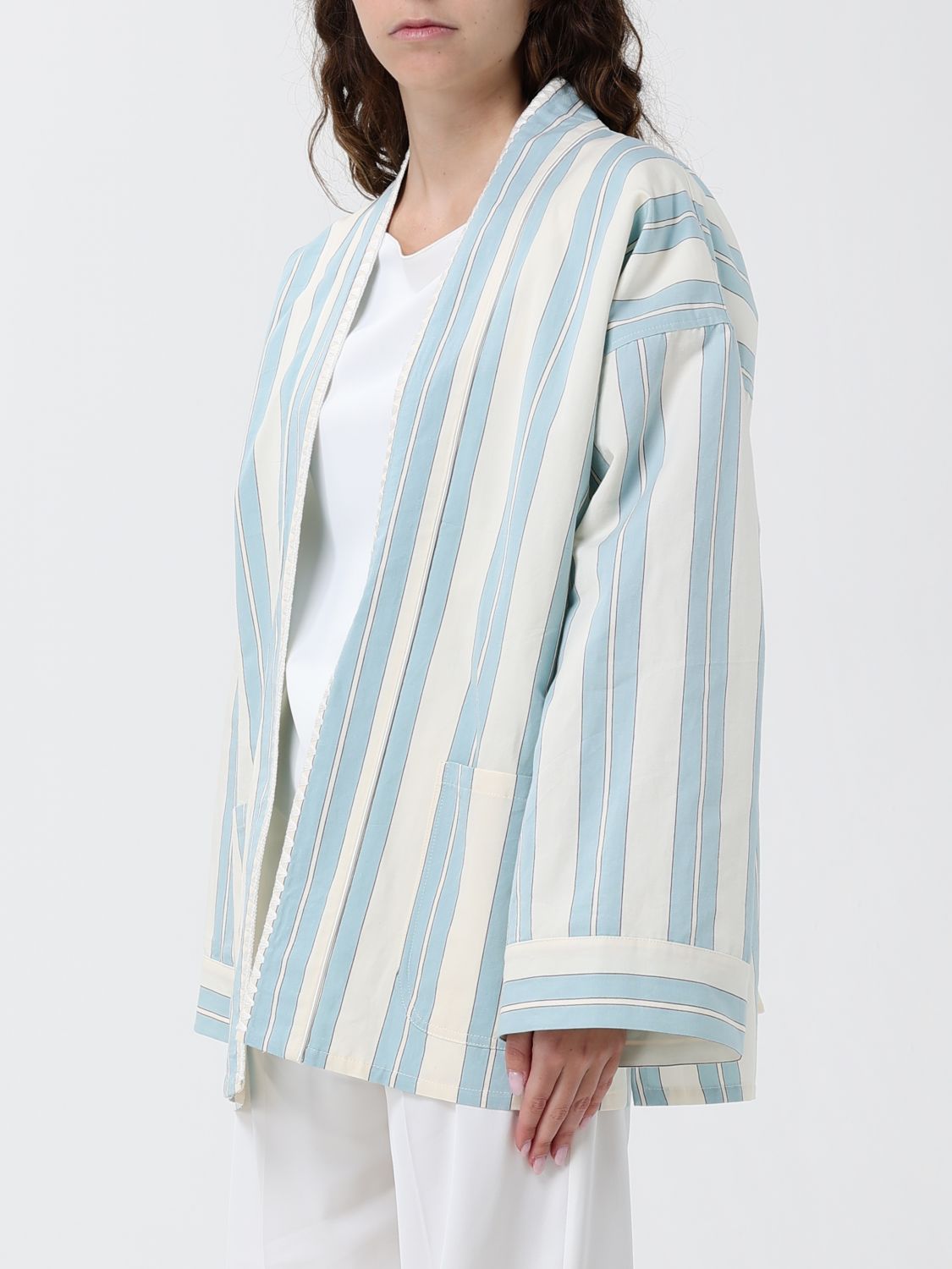 FORTE_FORTE Forte Forte Striped Cotton and Linen Blend Kaftan Jacket